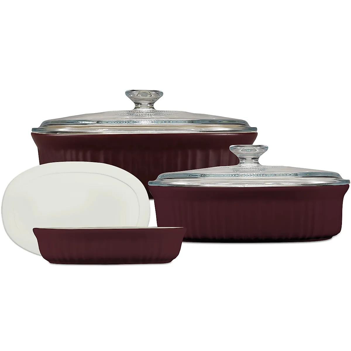 CorningWare Ceramic Bakeware Set with Lids, Chip and Crack Resistant Stoneware Baking Dish, Microwave, Dishwasher, Oven, Freezer and Fridge Safe, 6-Piece French Cabernet