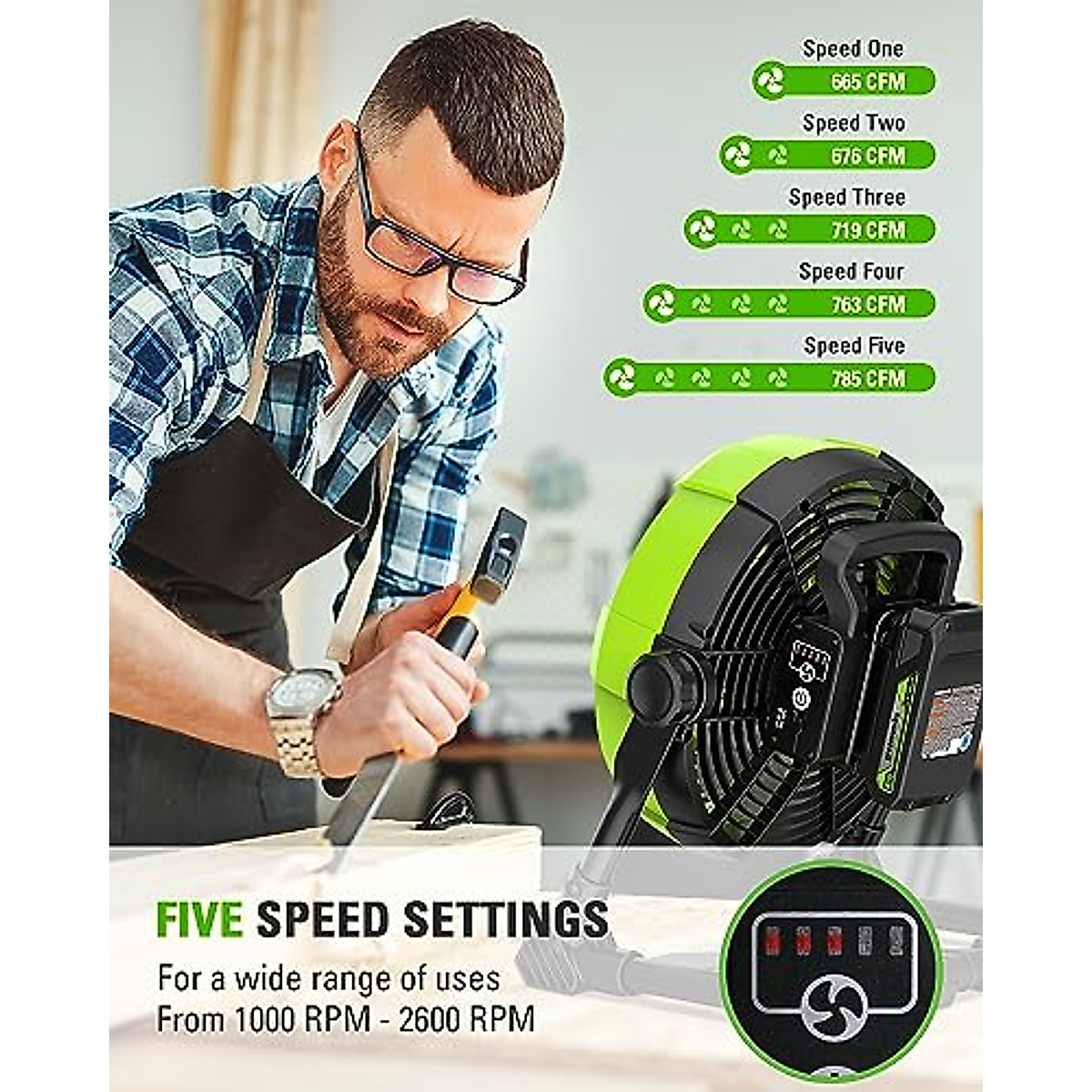 Greenworks 40V 10" (5-Speed) Fan (785 CFM), Hybrid (AC / DC), Battery Not Included