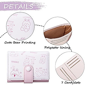 Sunwel Fashion Girls Cute Bear Print Tri-folded Wallet Small Wallet Cash Pocket Card Holder ID Window Purse for Women (PINK)