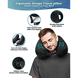 JefDiee Neck Pillows for Travel, Travel Pillow for Neck, Chin, Head Support, Airplane Pillow with Soft Washable Velour Cover, Hat, Portable Luxury Bag, 3D Sleep Mask and Earplugs (Black)
