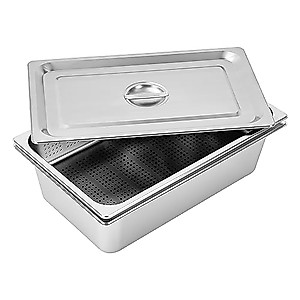 3 Pack Perforated Steam Pan with Lid Set, Full Size Hotel Pan Include Full Size Pan Steam Table Pan Cover Restaurant Supplies for Kitchen,Food Warmer (4inch+6inch)