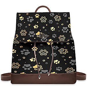 Leather Backpack Purse for Women, Print Dog Paw PU Leather Women Girls Ladies Backpack Multipurpose Daypacks Travel Bag, College Bookbag Water Resistant Casual Daypack Backpacks