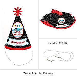 Let’s Go Racing - Racecar - Cone Race Car Happy Birthday Party Hats for Kids and Adults - Set of 8 (Standard Size)
