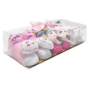 PUPPET Baby Girl Rattle Socks Set for 0-6 Months Cute Infant Socks with Plush Bunny Design