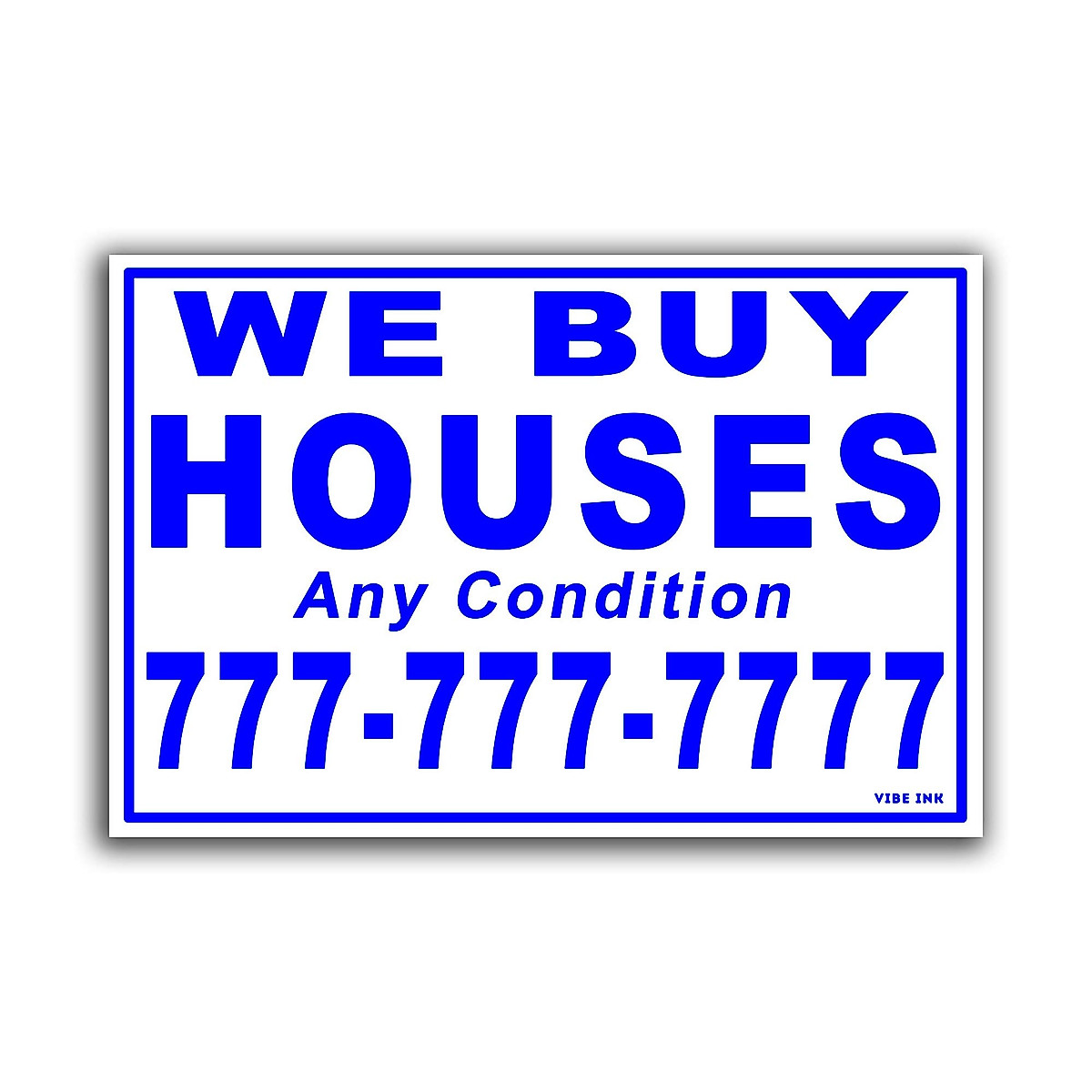 100 12"x18" Yard Signs Custom We Buy Houses Bandit Sign Waterproof Plastic Add Your Number (Blue)