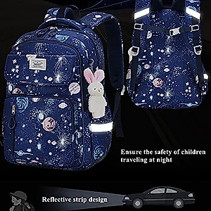 Cute Girls Backpack, Bunny School Backpack for Teen Girls, Elementary Middle Bookbag Galaxy Outdoor Aesthetic Schoolbag, Purple