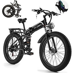 Ebikes for Adults,Dual Motor 3000W Folding Electric Bike 48V23AH Removable Battery, 26x4 inches Fat Tire E Bikes Professional SHIM 7 Speed, Full Suspension bicicleta electrica for All Terrain