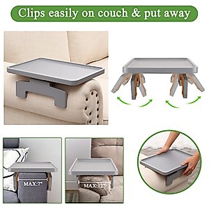 SINWANT Sofa Arm Clip Table,Sofa Arm Tray Table for Couch,Arm Rest Table Suitable for Home Drinks/Eat/Fruit,Sofa Tray Table for Couch Tray,Coffee Table & Side Tables for Small Spaces, Grey