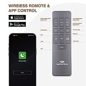 Applied Sleep Queen Adjustable Bed Frame Adjustable Bed Base with LED Under Bed Lighting, Bluetooth APP, Back and Foot Incline (Queen)