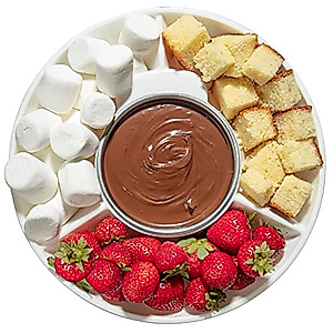 Electric Fondue Maker Deluxe Set w 4 Forks, Removable Serving Tray & Melting/Warming Setting - Great for Dipping Snacks, Marshmallows, Bread in Chocolate, Caramel, Cheese, Sauce - Mother's Day Gift!