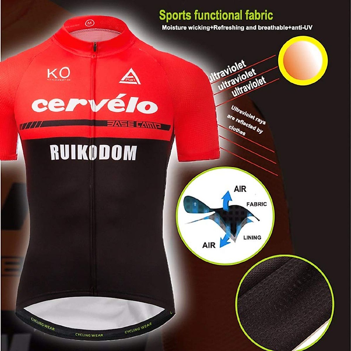 Men Cycling Jersey Team Bike Shirts Short Sleeves and Bib Shorts Set Biking Clothing (Large,B)