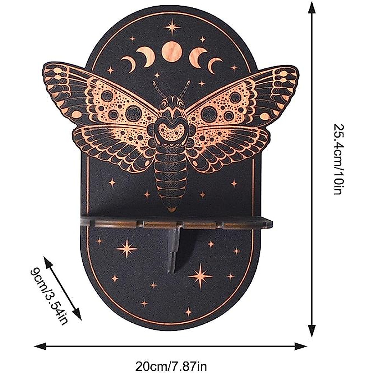Moon Moth Shelf Crystals 10x5.5 inch Wooden Black Golden Boho Holder with Snake Pattern Crystal Gemstones Display Essential Oil Candles Gothic Home Decor (Type3-Butterfly)
