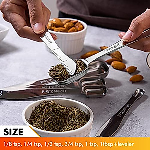 Rainspire Heavy Duty Measuring Spoons Set Stainless Steel, Metal Measuring Cups and Spoons Set for Dry or Liquid, Fits in Spice Jar, Home Gadgets Kitchen Gadgets, Set of 7 Including Leveler