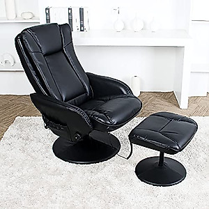 JC HOME Drammen Massaging Leather Recliner and Ottoman with Leather-Wrapped Base, Black