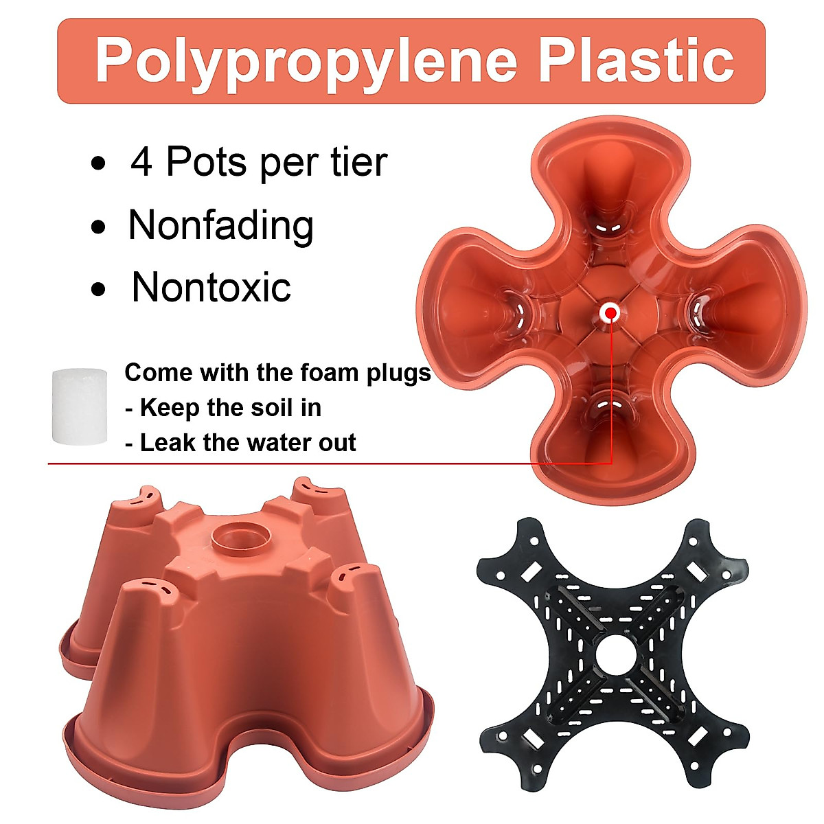 DUNCHATY Stackable Planter with Removable Wheels and Garden Tools, Garden Planting Tower Planters, Indoor Outdoor Gardening Pots - 5 Tier Vertical Garden Planter