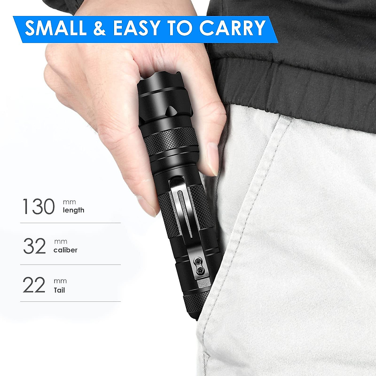 UniqueFire Bright Flashlight T6 LED Handheld Tactical Pocket Mini Penlight丨 5 Modes Waterproof Handheld Torch Portable Small Lanterna for Diary Lighting Hurricane Camping (Pack of 2)