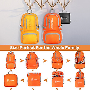 ZOMAKE Lightweight Packable Backpack - 35L Light Foldable Hiking Backpacks Water Resistant Collapsible Daypack for Travel(Orange)