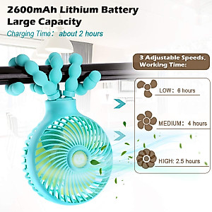 OPOLEMIN Fan for Stroller, Portable Car Fan Baby with Flexible Tripod, Baby Fan Car Seat, USB or Battery Powered Fan Carseat Baby, Portable Stroller Fan Clip On for Baby, Fan for Peloton Bike