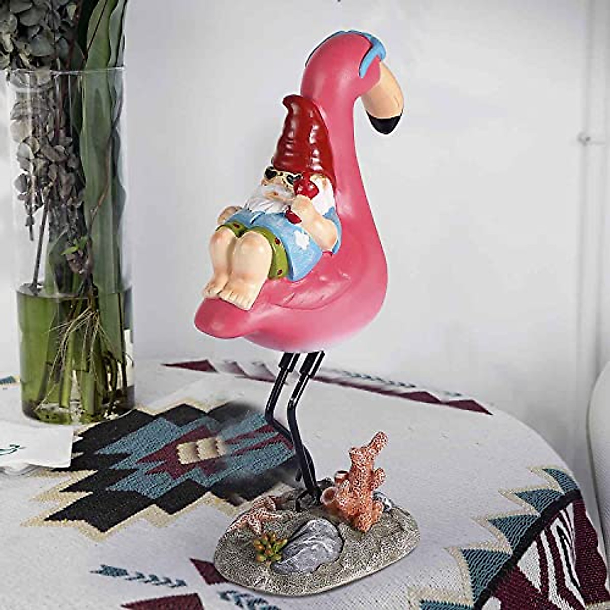 Jy.Cozy Gnome Garden Statue, Funny Gnome Reclining on Flamingo Figurines, Resin Garden Gnomes Fall Decorations Outdoor for Patio Yard Lawn Porch, Ornament Gift