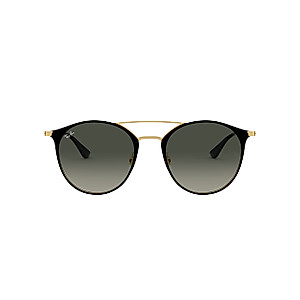 Ray-Ban RB3546 Round Sunglasses, Black On Gold/Light Grey Gradient Dark Grey, 52 mm