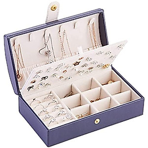 ZZYINH AN207 Women Jewelry Box Portable Travel PU Leather Jewelry Storage Box Earring Necklace Plate Girls Jewelry Organizer Small Jewelry (Color : Blue)