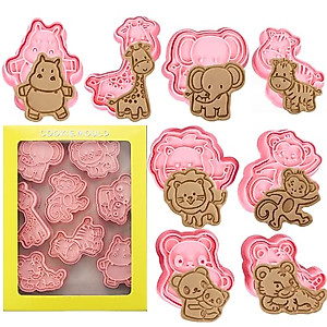 Crethinkaty Animals Cookie Cutter Set,8 Pcs Plastic Cookie Stamps Cartoon Fun Biscuit Moulds Fondont Decoration