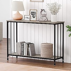 IDEALHOUSE Console Table, Sofa Tables Narrow Entryway Table with Glass Shelf and Metal Frame, 41.5" Behind Couch Table Industrial Hallway Table for Living Room, Foyer, Bedroom, Rustic Grey