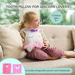Tickle & Main 3-Piece Unicorn Tooth Fairy Pillow for Girls Ages 5-10 with Pocket, Notepad & Photo Pouch - Tooth Fairy Kit - Toothfairy Pillow for Girls