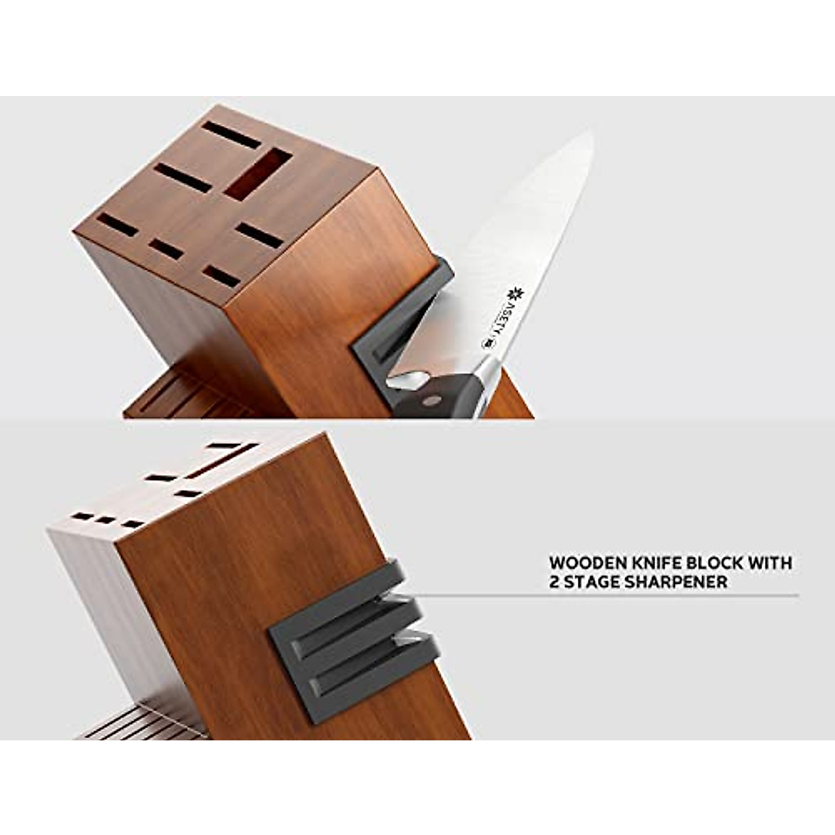 ASETY Kitchen Knife Set with Block, NSF Certified 15 PCS Professional Chef Knife Set with Knife Sharpener, German Stainless Steel Full Tang Knife Block Set, Gift for Men I Women