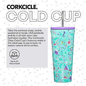 Corkcicle x Disney Princess Ariel Cold Cup Insulated Tumbler with Lid and Straw, 24 oz – Reusable Water Bottle Keeps Beverages Cold 12hrs, Hot 5hrs – Cupholder Friendly, Lid for Flexible Sipping
