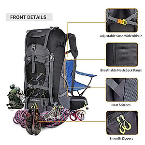 Dehikewell Hiking Backpack, 60L Large Rucksack for Men Women, Water-resistant Lightweight Daypack Ideal for Camping Trekking Travel
