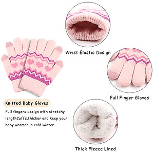 Winter Kids Hat Scarf Gloves Set Knit Fleece Lined Beanie Neck Warmer Mittens for Toddler Boys Girls 3-8 Years (Pink-B)