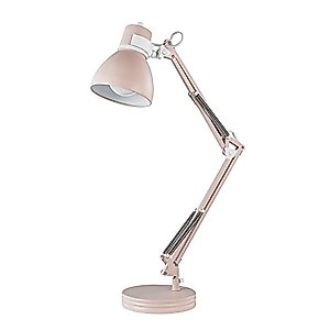 Globe Electric 52028 28" Swing Arm Desk Lamp, Matte Rose, Matte White Accents, On/Off Rotary Switch, Partially Adjustable Swing Arm, Home Office Accessories, Lamp for Bedroom, Home Improvement