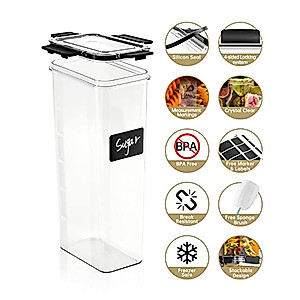 Airtight Food Storage Container Set, 15 Pack Cereal Containers Plastic Food Canisters with Lids, BPA Free,for Pantry Organization Flour Sugar Storage, Marker and Labels