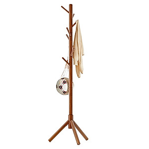 Aibiju Wood Coat Rack Freestanding, Coat Tree with 8 Hooks, 3 Height Options, Suitable for Kids and Adult, Coat Stand for Bedroom Office Entrance Brown YD-1006