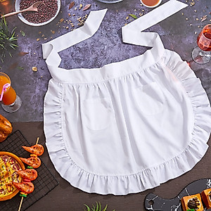 Hercicy 4 Pack Waist Apron Ruffle Retro Apron White Half Apron Maid Apron Cute Vintage Apron with Pockets for Women Chef Waitress Cooking Kitchen Costume
