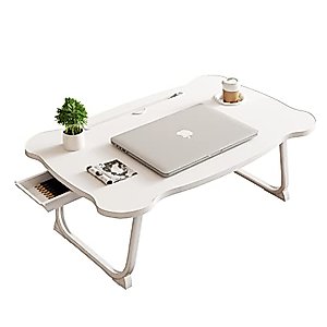 Foldable Laptop Bed Table Lap Desk Stand, Serving Tray Dining Table with Slot, with Foldable Legs & Cup Slot，Notebook Stand Holder, Working, Watching Movie on Bed/Couch/Sofa/Floor (White)