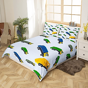 Feelyou Cute Garbage Truck Duvet Cover Cartoon Car Bedding Set Equipment Trucks Comforter Cover for Boys Girls Rubbish Trucks Bedspread Cover Vehicle Car Twin Size with 1 Pillow Case (No Comforter)