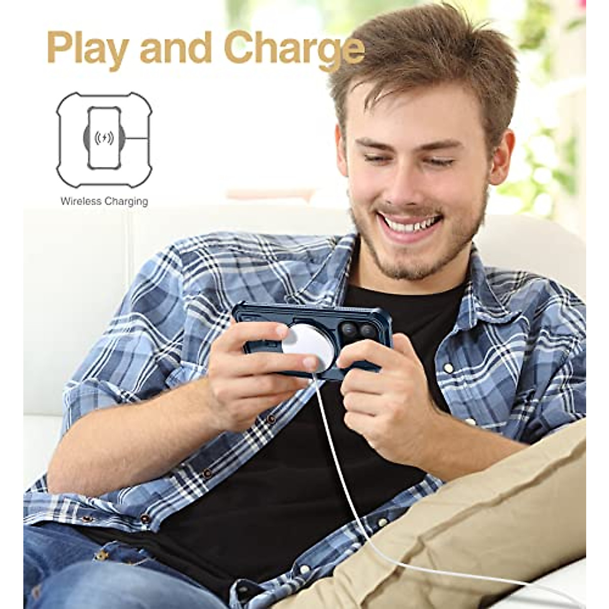 Dexnor Magnetic Case for iPhone 14 Pro Max, Compatible with MagSafe, [Built in Screen Protector and Kickstand] Full-Body Heavy Duty Case Protective Cover for iPhone 14 Pro Max 6.7 Inch,Navy Blue