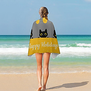 Three Black Cute Cat Microfiber Absorbent Lightweight Beach Towels Fast Dry Oversized Sand Free Beach Blanket 31x51in for Swimming Camping Travel Gym and Yoga