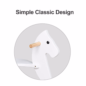 KRAND Wooden Rocking Horse Baby Ride On Toy for Toddlers Solid Wood Classic Design with Comfortable Pedal and Safe Backrest Ideal Gift for Kids (Classic, White)