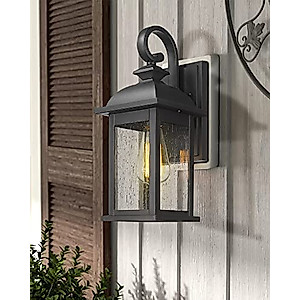 FEMILA Exterior Wall Sconce,2 Packs Outdoor Waterproof Wall Lights Fixture,E26 Socket Wall Lantern for Porch,Anti-Rust Matte Black Finish with Seeded Glass Lampshade,4FD54B-2PK BK
