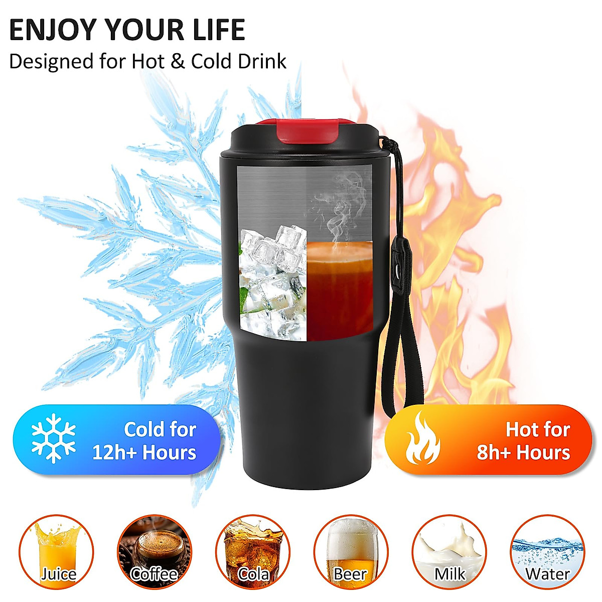 Mr & Mrs Tumblers Set, Mr and Mrs Stainless Steel Insulated Travel Mug Tumblers with Hand Strap, 20 oz Couples Drinking Coffee Cups for Newlyweds Engagement Wedding Gifts Bridal Shower Anniversary