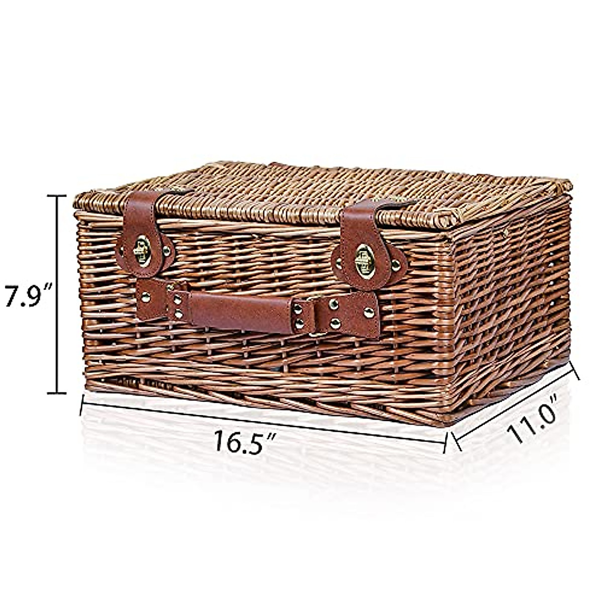 SatisInside Picnic Basket for 2 Wicker Picnic Set with Insulated Liner for Camping,Wedding,Valentine Day,Gift - Reinforced Handle, Coffee