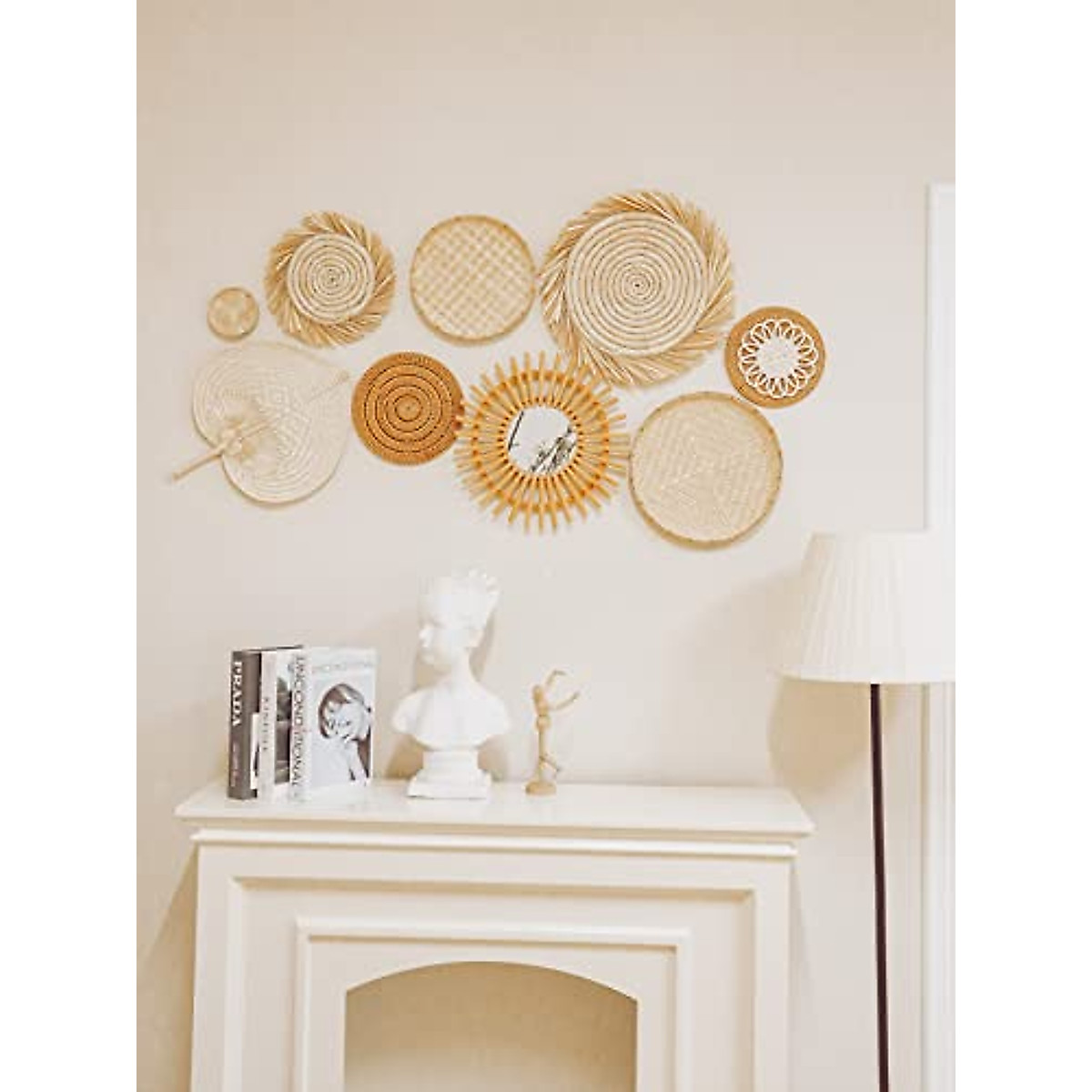 Wall Basket Decor Set of 10 - Hanging Woven Wall Baskets Decorative Seagrass - Farmhouse Wall Decor Kitchen Boho Handcrafted & Unique Wicker Wall Art Decor for Living Room, Dining Room, Bed Room