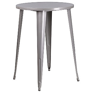 Flash Furniture Commercial Grade 30" Round Silver Metal Indoor-Outdoor Bar Table Set with 4 Square Seat Backless Stools