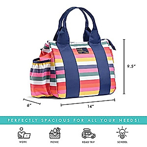 Fit & Fresh Sanibel Adult Insulated Lunch Bag with Side Pouch & Carry Handles, Complete Lunch Kit Includes 2 Containers, Colorful Stripe
