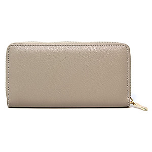 Me Plus Women Fashion Solid Color Faux Leather PU Long Wallet with Zipper Closure Card Slots Zippered Coin Pouch (Beige)