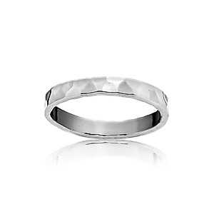 Hoops & Loops 925 Sterling Silver 3.5mm Wide Hammered Stackable Wedding Band Ring for Women Men Teen Girls, Size 9