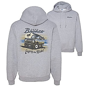 Wild Bobby Classic Vintage Ford Bronco Enjoy The Ride Cars and Trucks Front and Back Unisex Graphic Hoodie Sweatshirt, Heather Grey, Medium
